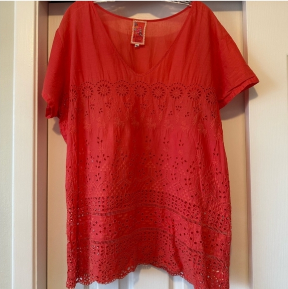 Johnny Was | Tops | Johnny Was Red Eyelet Top | Poshmark